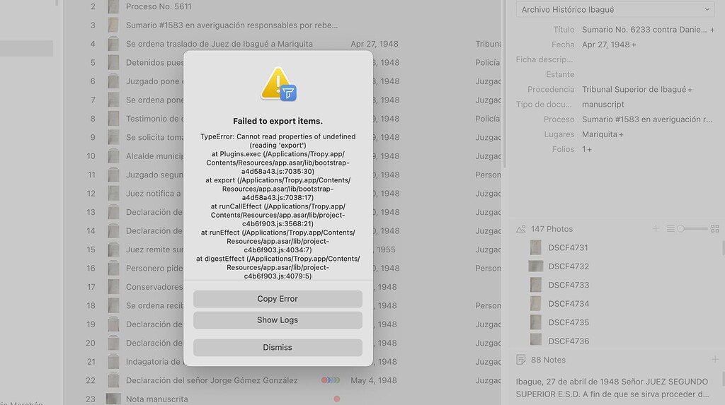Error when exporting to Zotero - Plugins - forums.tropy.org